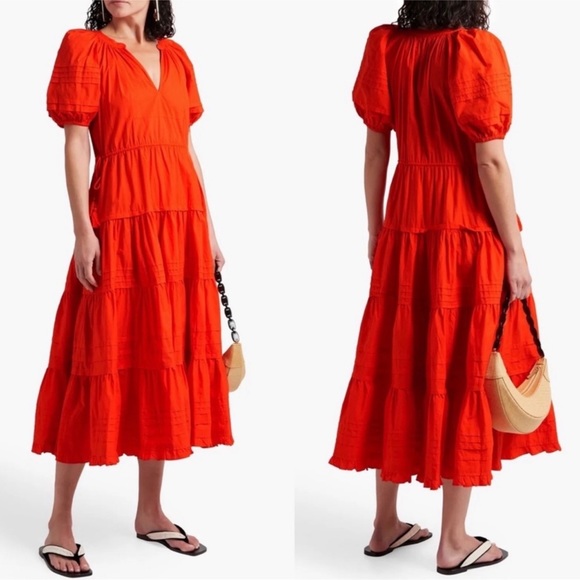 Ulla Johnson | Dresses | Ulla Johnson Claribel Tiered Midi Puff Sleeve ...